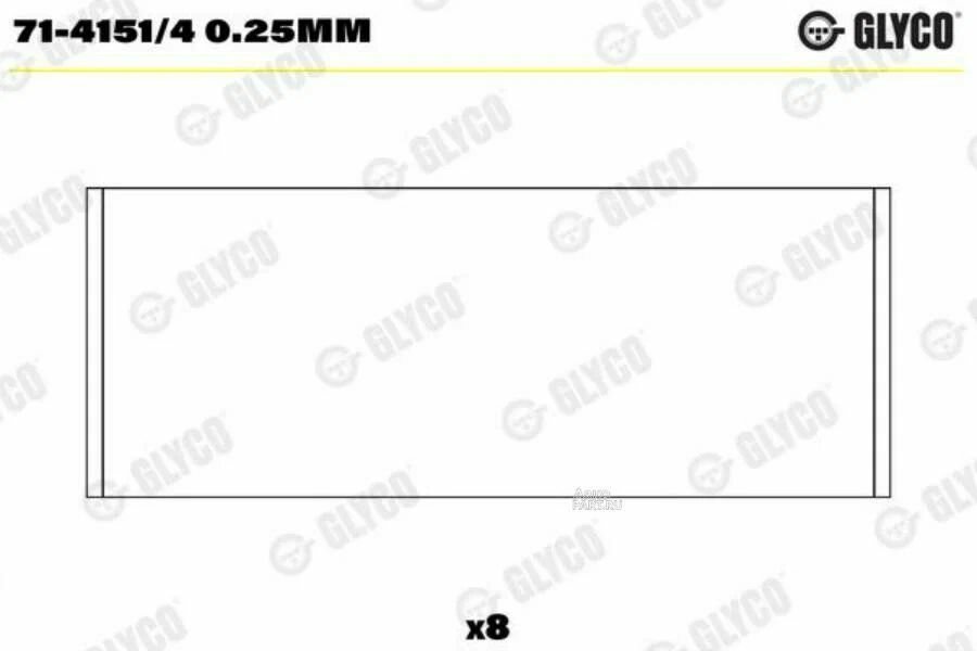 Комплект вкладышей шатунных GLYCO 71-4151/4 0.25MM Ford Escort, Fiesta, Focus, Mondeo 1.8d, Td, Tddi 93-> +0,25 мм