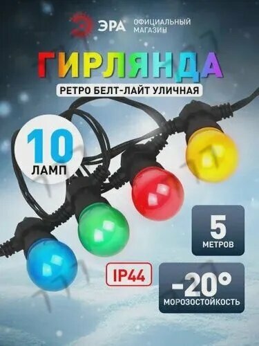 Электрогирлянда уличная Белт-лайт Светодиодная 10 ламп, 5 м, питание От сети 220В, 1 шт