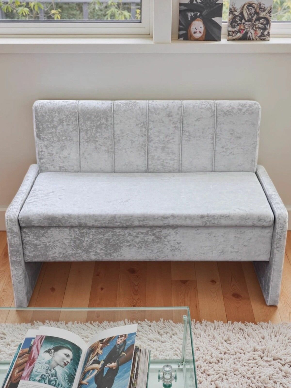 Кухонный диван Престиж, нераскладной 120х57х83, с ящиком, велюр, светло-серый