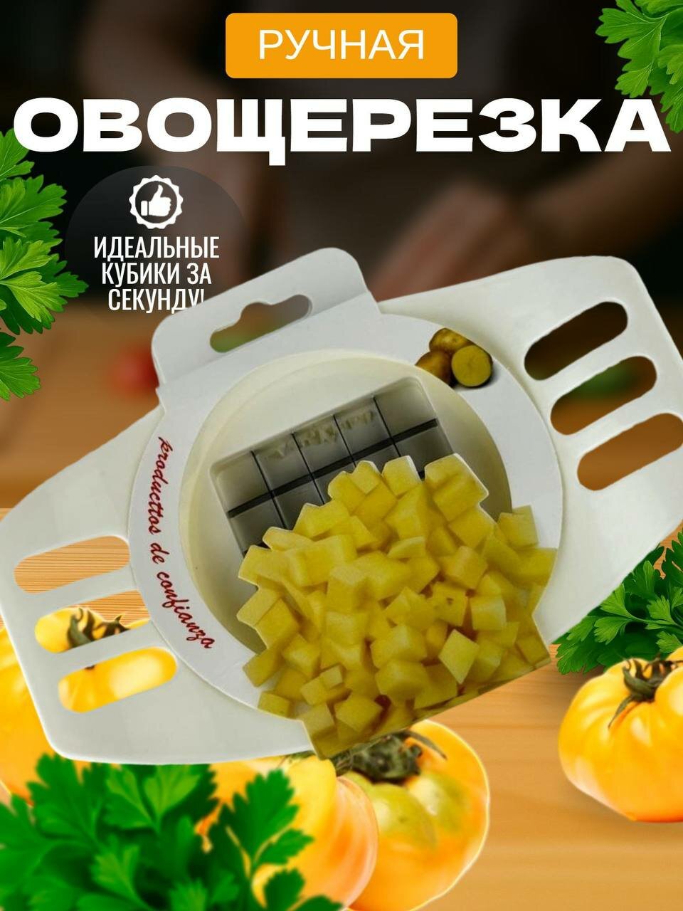 Овощерезка ручная кубиком цвет белый / Картофелерезка / Нож для резки картофеля фри и овощей