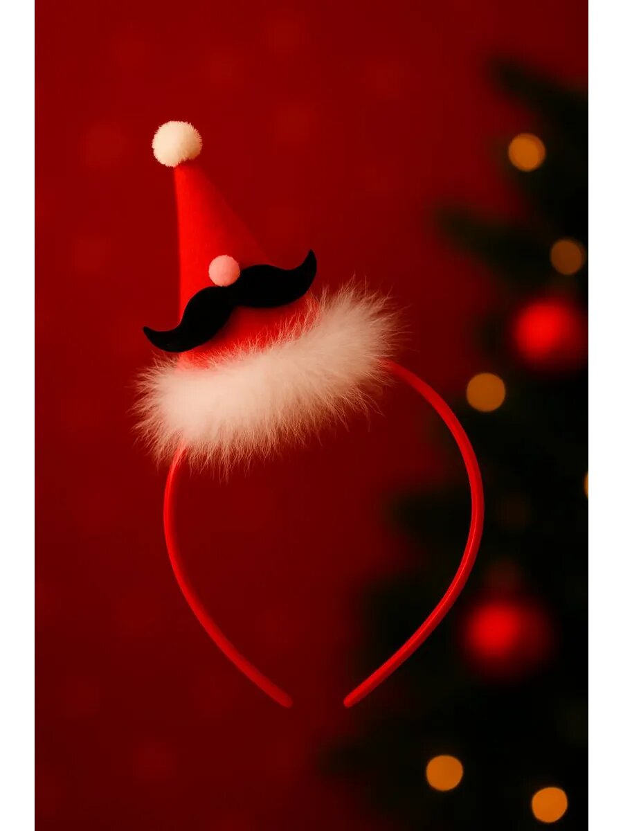 Ободок новогодний 2026 Шапка Деда Мороза с усиками