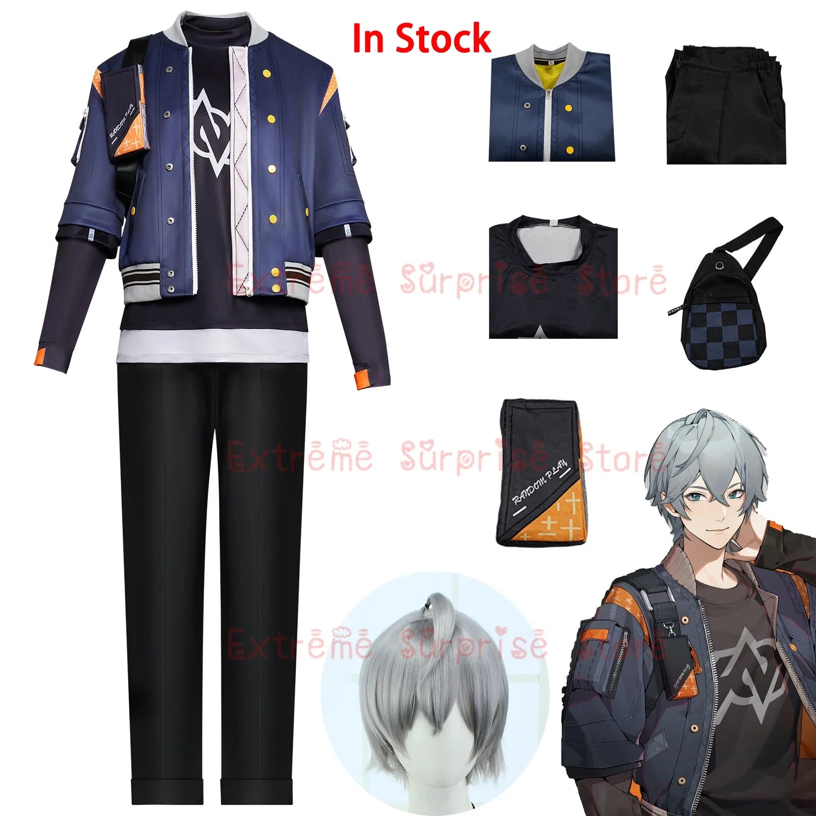 Косплей костюм Wise Zenless Zone Zero Темно-синий, XS, WIG AND COSTUME