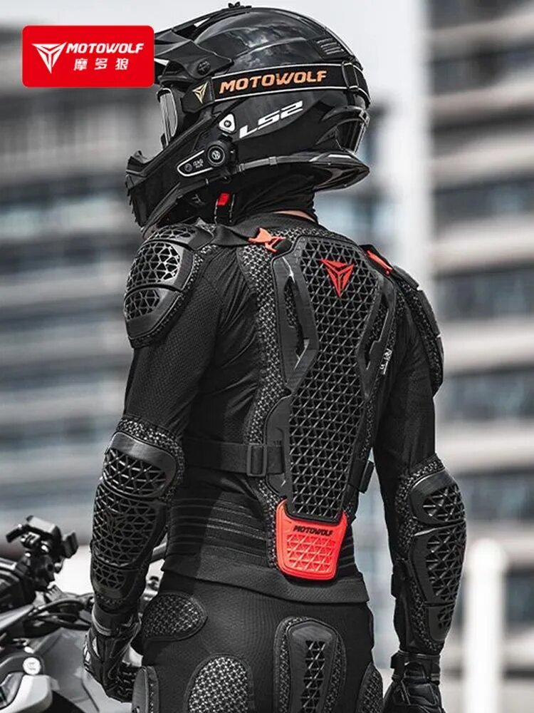 Моточерепаха MOTOWOLF размер L красный для защиты спины локтей и коленей