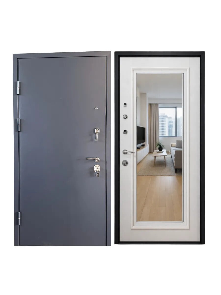 Дверь входная металлическая 2050х860 Левая Графит - Белый, Клинские двери