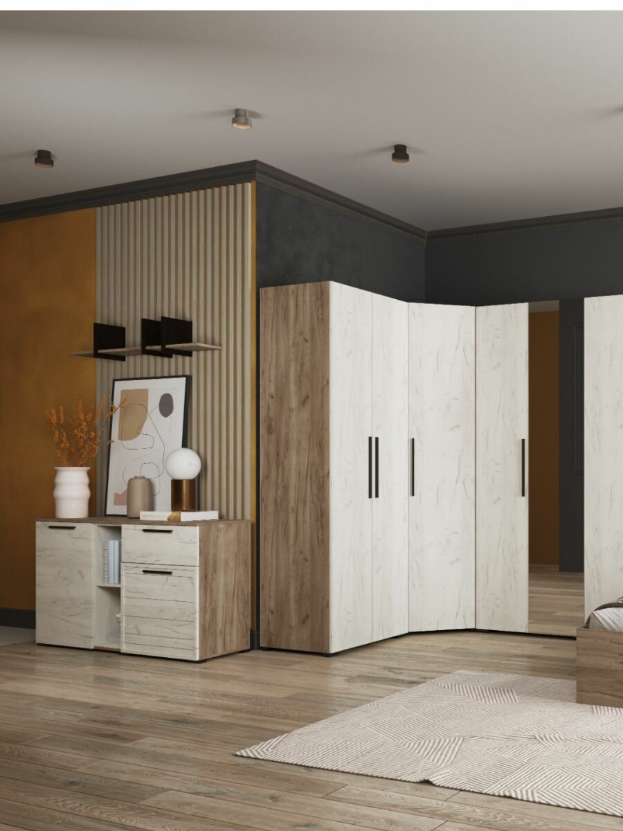 Домани Комод Модена МК-20 1350х800х435, Дуб крафт табачный/Дуб крафт белый