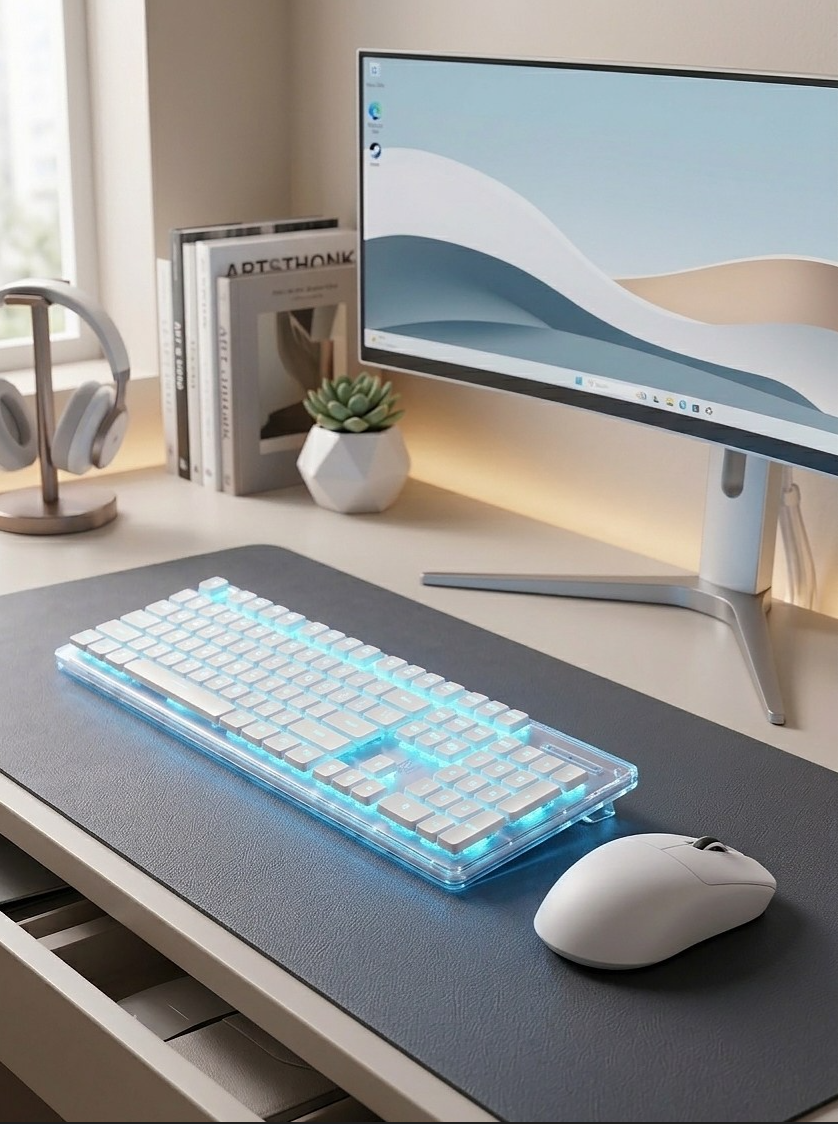 Клавиатура и мышь беспроводные перезаряжаемые, MIDSKY 1001, белые, с подсветкой, для офиса и игры