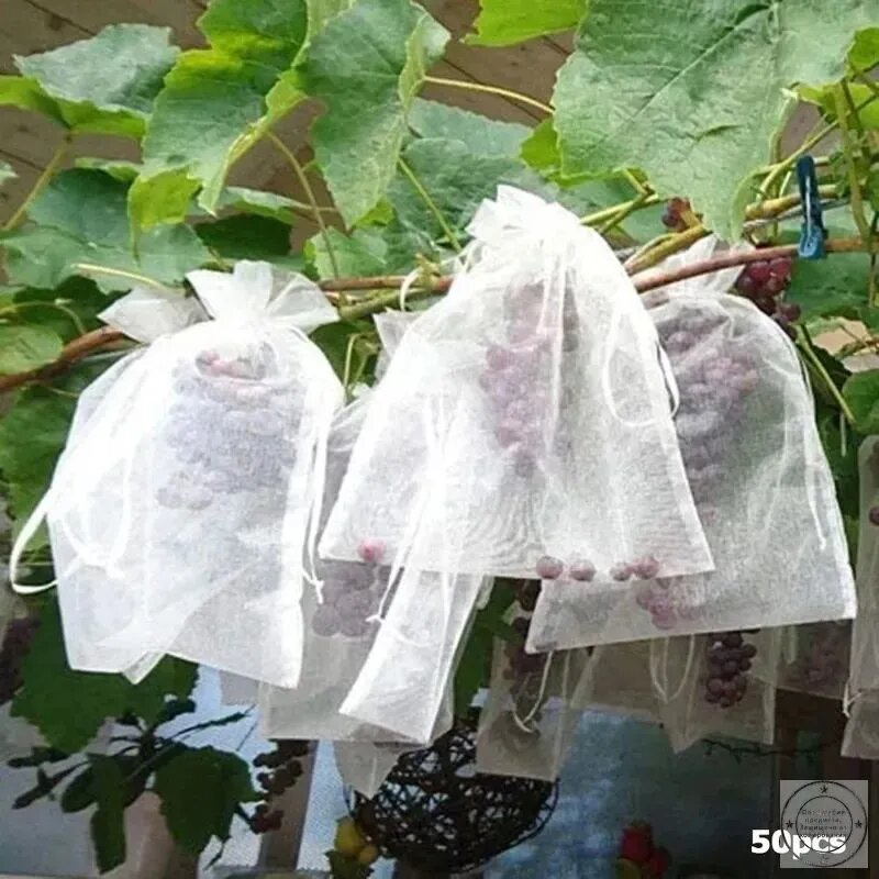 Мешки садовые для защиты плодов, 100 шт, органза, белый, зеленый, красный, размер 20x20 см — фото 1