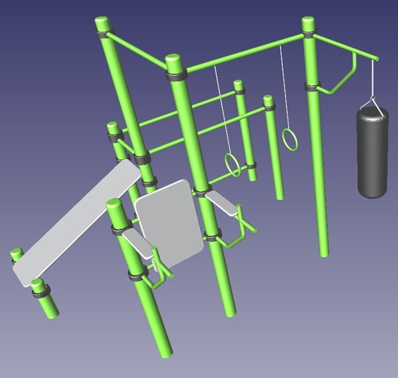 Спортивный комплекс турник брусья кронштейн для боксерской груши гимнастические кольца скамья тросет 05-89 уличный