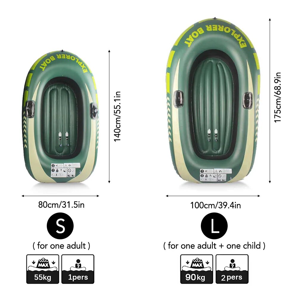 Надувной каяк Explorer Boat для одного человека, зеленый, ПВХ, размер 55,1 x 31,5 дюйма — фото 1