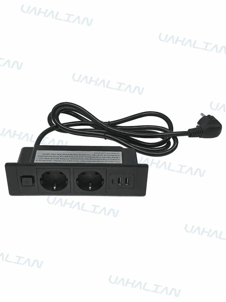 Сетевой фильтр с защитой от перенапряжения на 2 розетки (3600W) с 1 Type-C и 2 USB разъемами