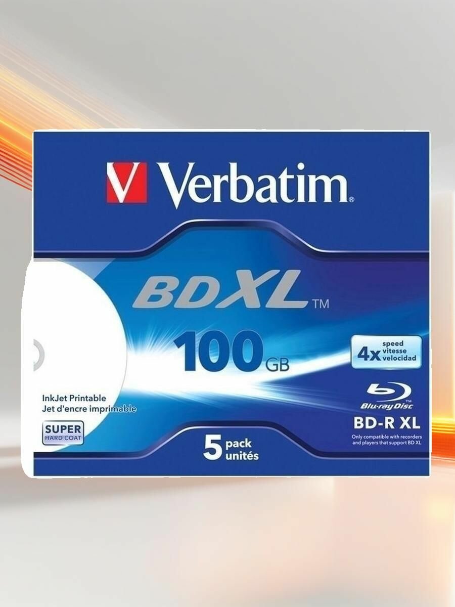 Диск Blu-Ray Verbatim BD-R, ёмкость 100Гб, упаковка Jewel Box, 1шт, синий