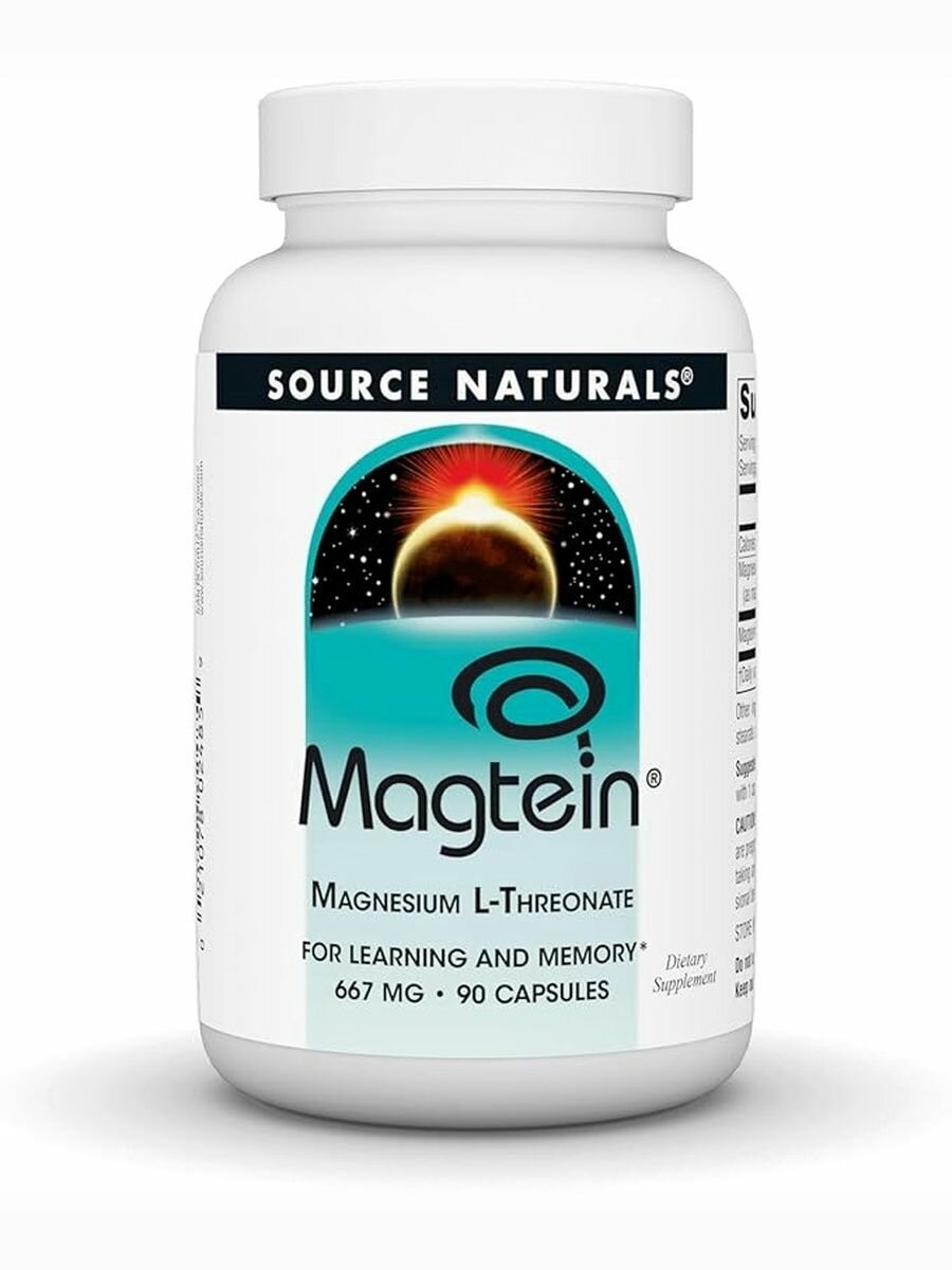 Магний L-треонат, Source Naturals, Magtein Magnesium L-Threonate, 667 мг, 90 капсул