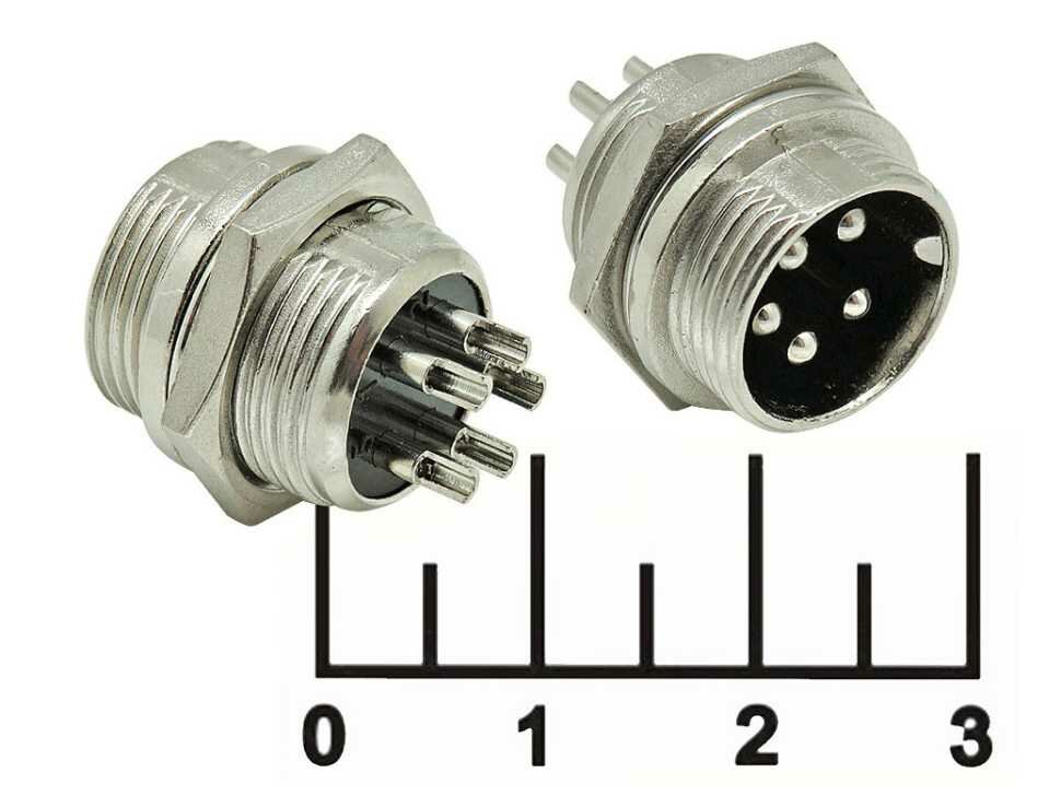 Разъем 5pin штекер хром на GX16