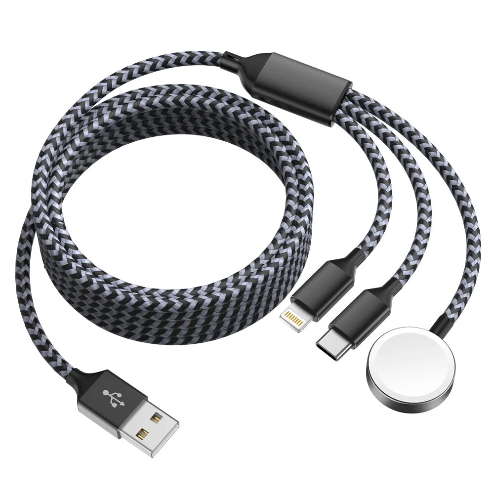 3-в-1 магнитный кабель USB-A, 1.2м, Lightning/Type-C/MagSafe