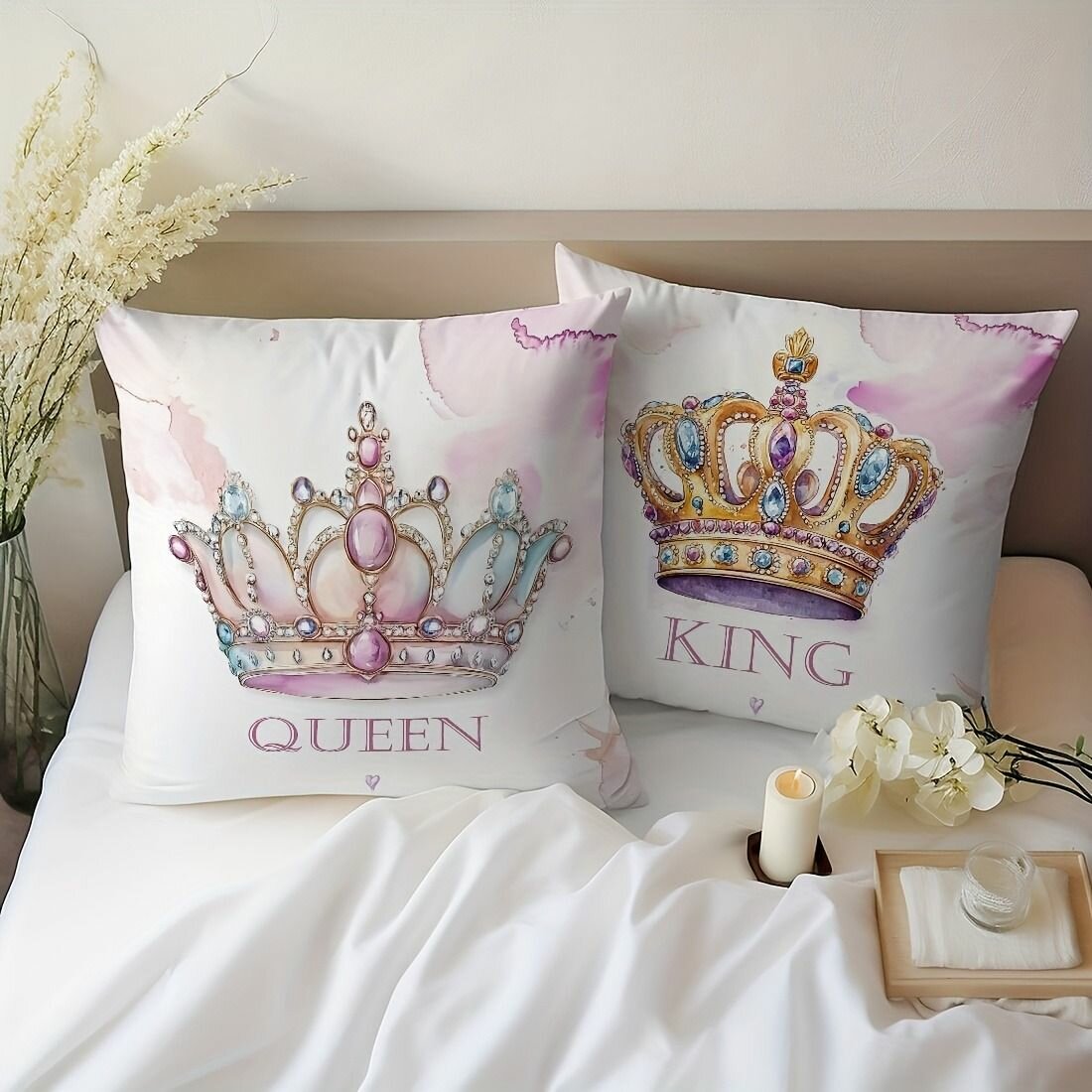 Наволочка dreamy crown с рисунком королева и "король , состоящая из двух частей, подчеркивает достоинства