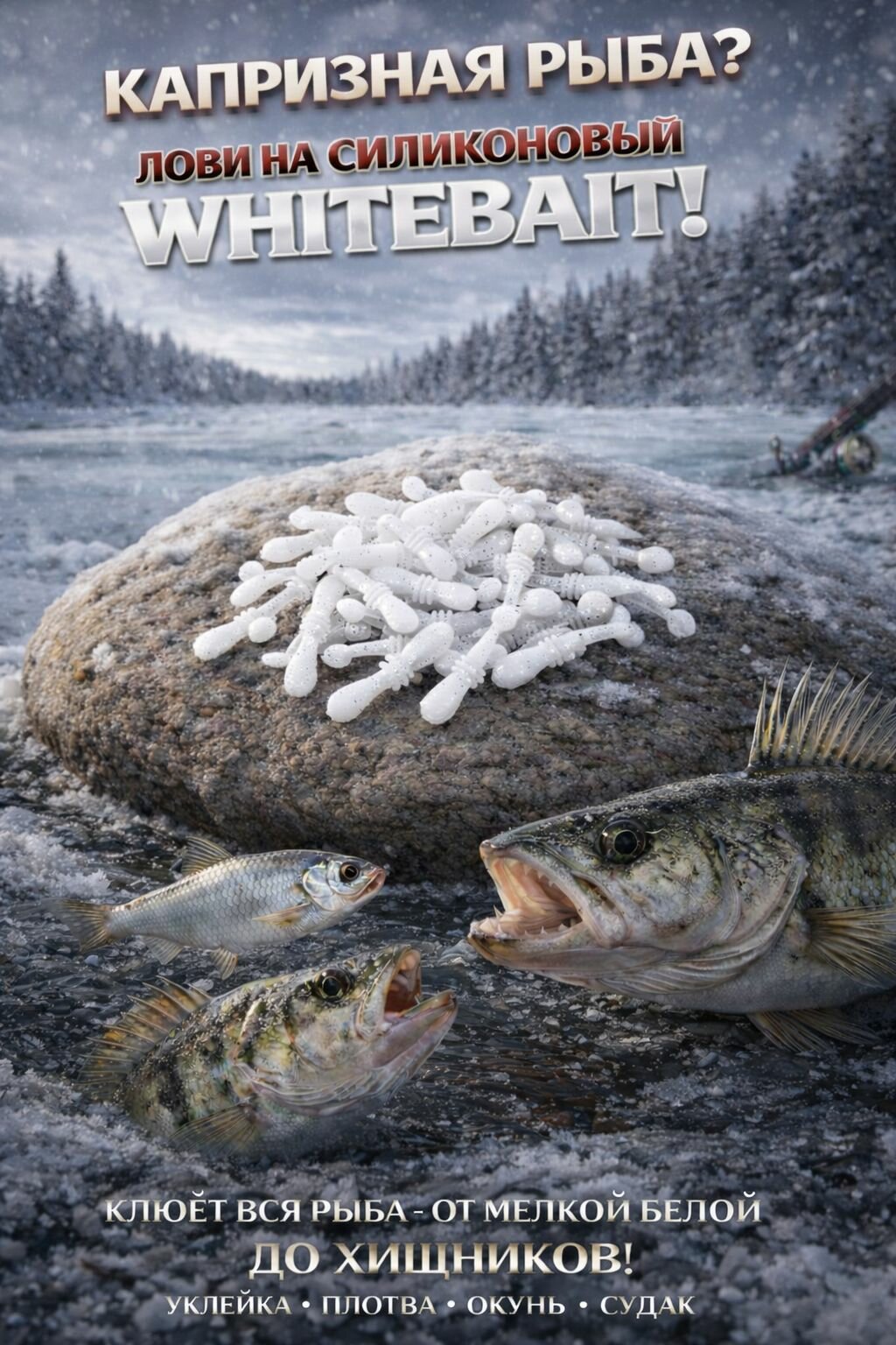 Whitebait силиконовый мягкий 20мм, приманка для рыбалки, мормышинга 20шт