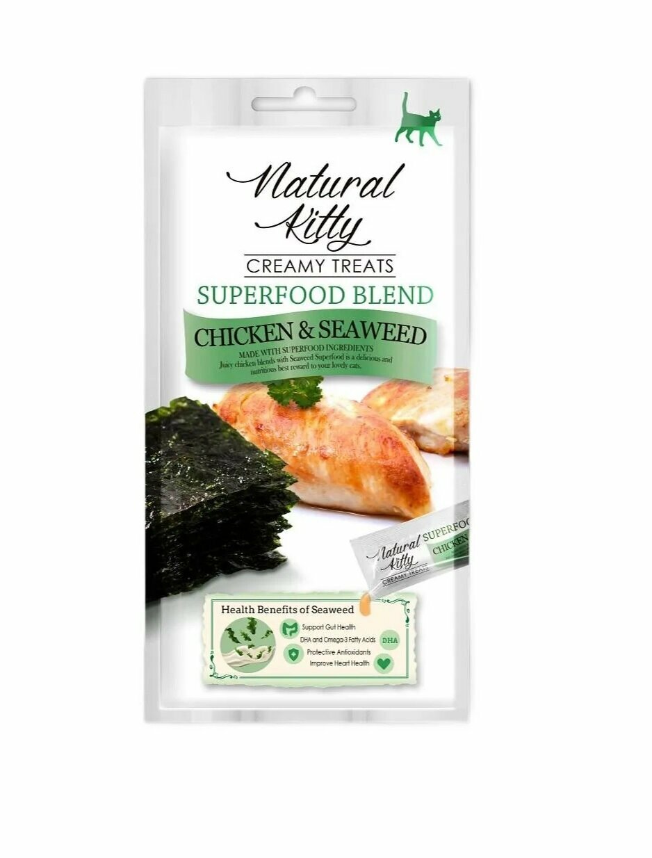 Лакомство Pettric Natural Kitty крем-суп для любых кошек, курица и морские водоросли 12шт х 48гр
