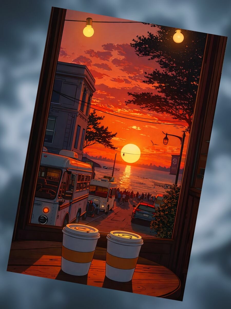 Постер "Кафе на закате", 29.7х42см, А3, глянцевый