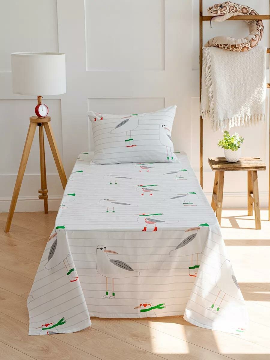 YERRNA Простыня 150х260 см, классическая, аналог икеа, 100% хлопок, перкаль, чайки