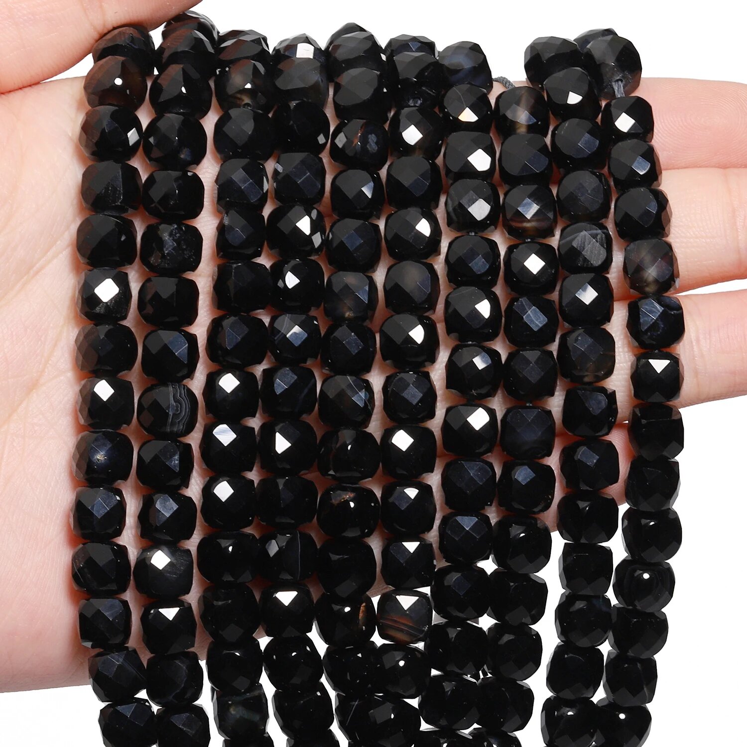 7x7 мм AAA граненый куб из натурального камня, черная полоса, ониксовые бусины, квадратные бусины-разделители для изготовления ювелирных изделий, аксессуары для браслетов «сделай сам»