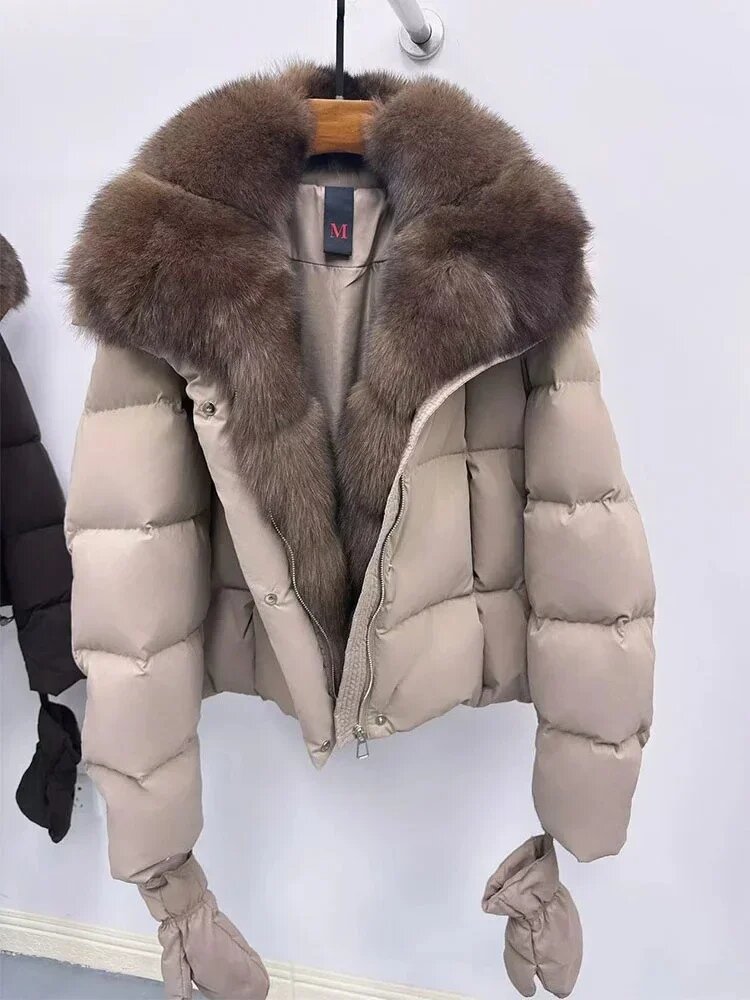Женская Повседневная Теплая Куртка Из Натурального Меха Лисы С Воротником Из Гусиного Пуха, Короткая, На Молнии