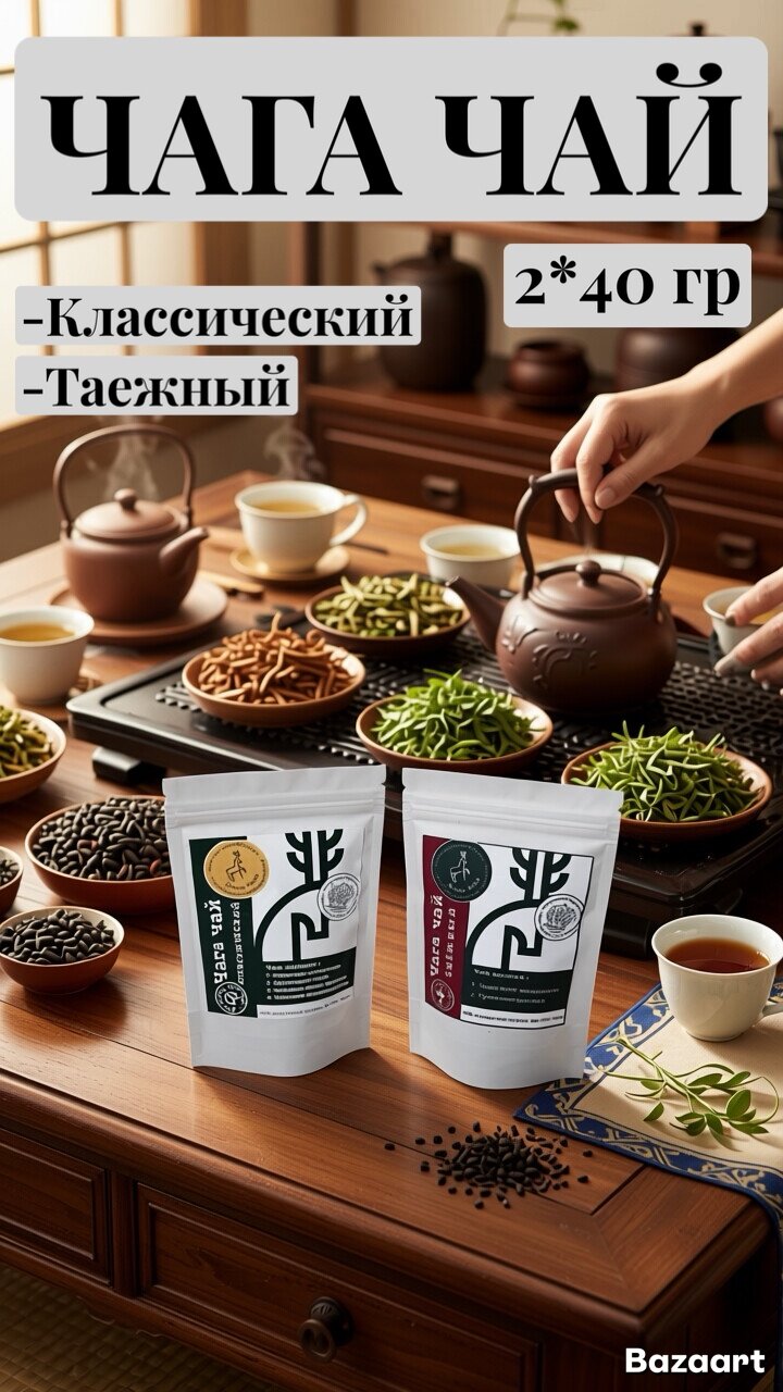 Чай "Душа леса", чага, классический и таёжный, 40 г, 2 упаковки