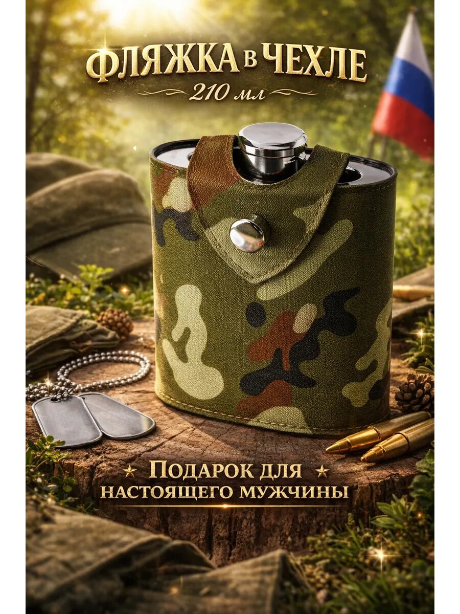 Фляжка Мастер К «Майор», 210 мл, в чехле, подарочная, армейская, 7 oz, нержавеющая сталь, зелёная