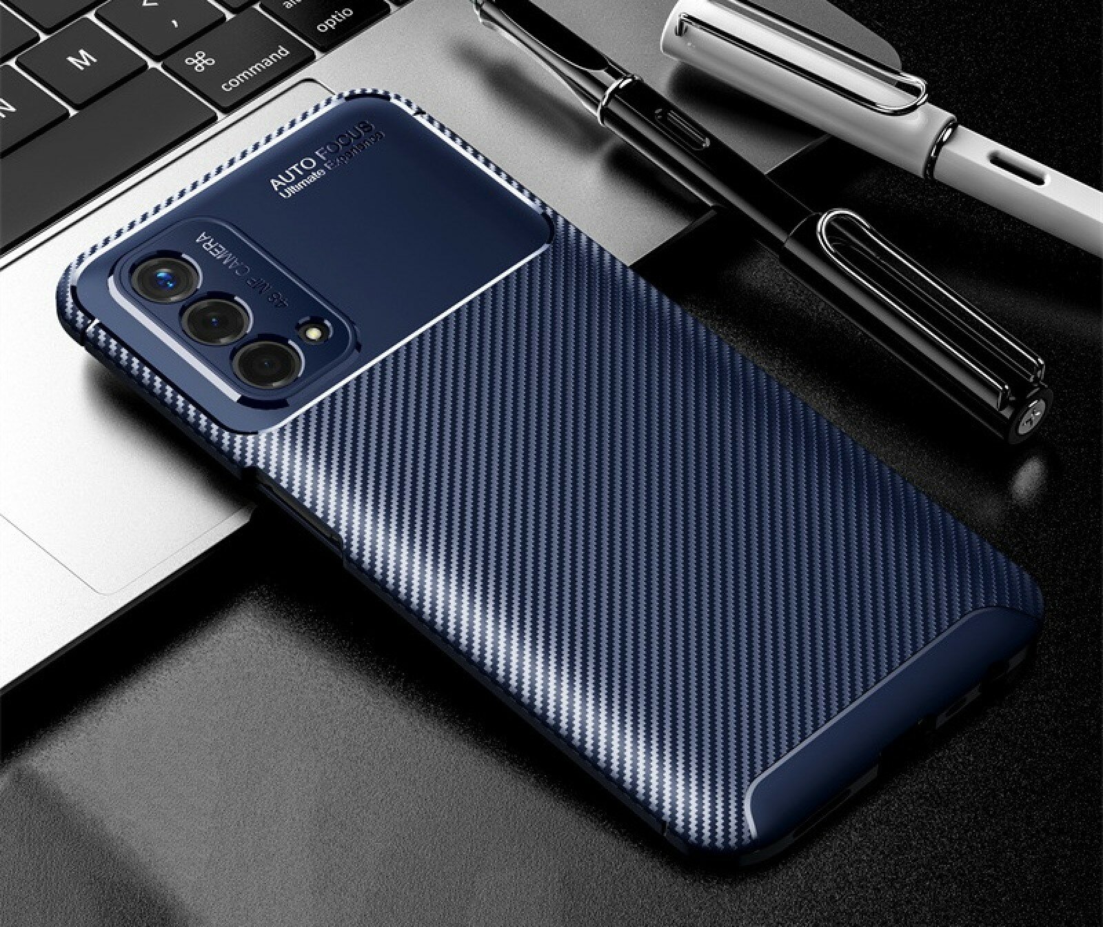 Чехол бампер MyPads для OnePlus Nord CE 5G из силикона с матовой отделкой «под карбон» синий