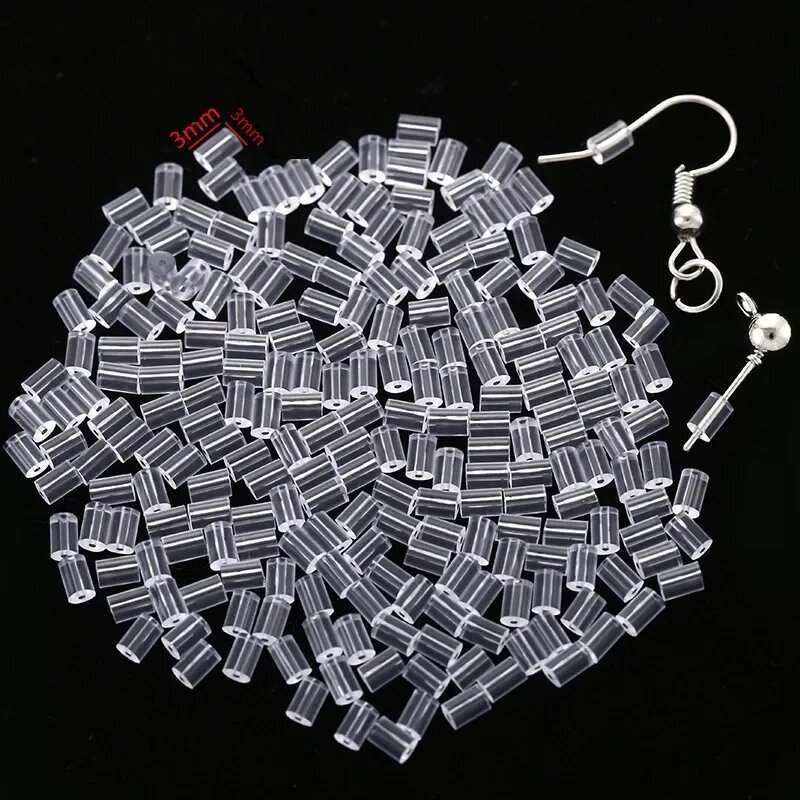 Силиконовые цилиндрические заглушки для сережек, серебряные, 500шт