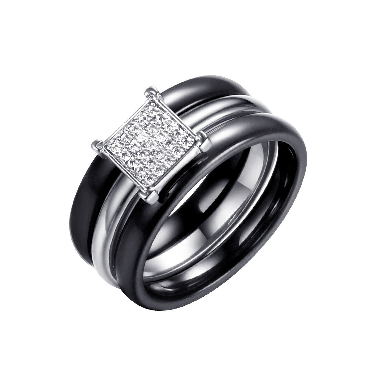 Кольцо, серебро, 925 проба, керамика, фианит