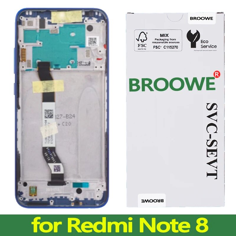 Оригинальный 6,3 "для Xiaomi Redmi Note 8, ЖК-дисплей, преобразователь сенсорного Blue with Frame