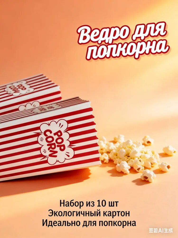 Бумажные контейнеры, ведра для попкорна, набор 10 шт, картонные коробки для фастфуда и детских праздников
