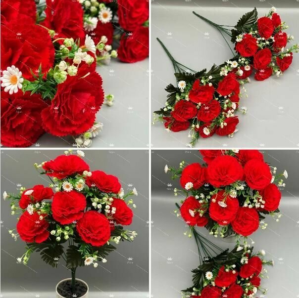 Искусственные цветы 40 букетов / Гвоздики на кладбище, для декора интерьера дома