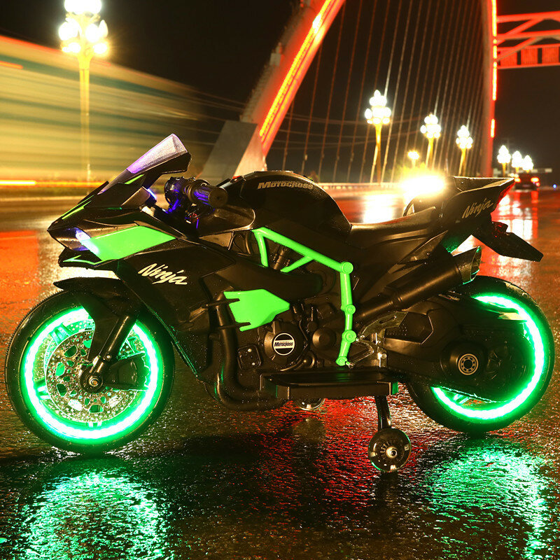 Детский электрический двухколесный мотоцикл 3-6-9, перезаряжаемый, подходит для детей и малышей, вмещает двух человек, большая игрушечная машина с дополнительными аксессуарами.