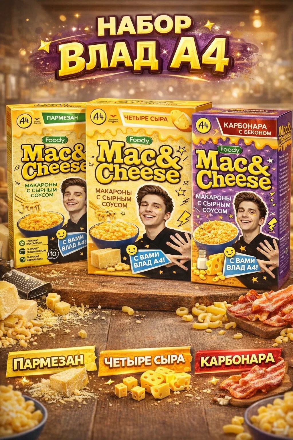 Набор 3 вкуса макарон Влад А4 Mac&Cheese по 143 гр