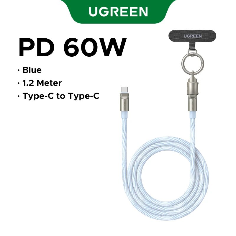 UGREEN Кабель Type-C на Type-C, 1.2м, Blue, PD 60W