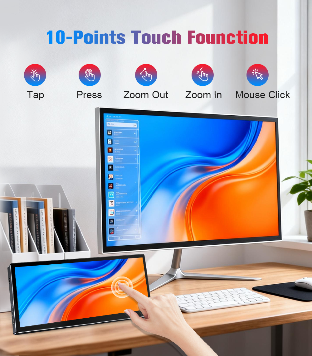 Портативный сенсорный монитор 12.3" 1920×720 IPS, 10-точечный тачскрин, HDMI/Type-C, для ПК/PS5/Switch
