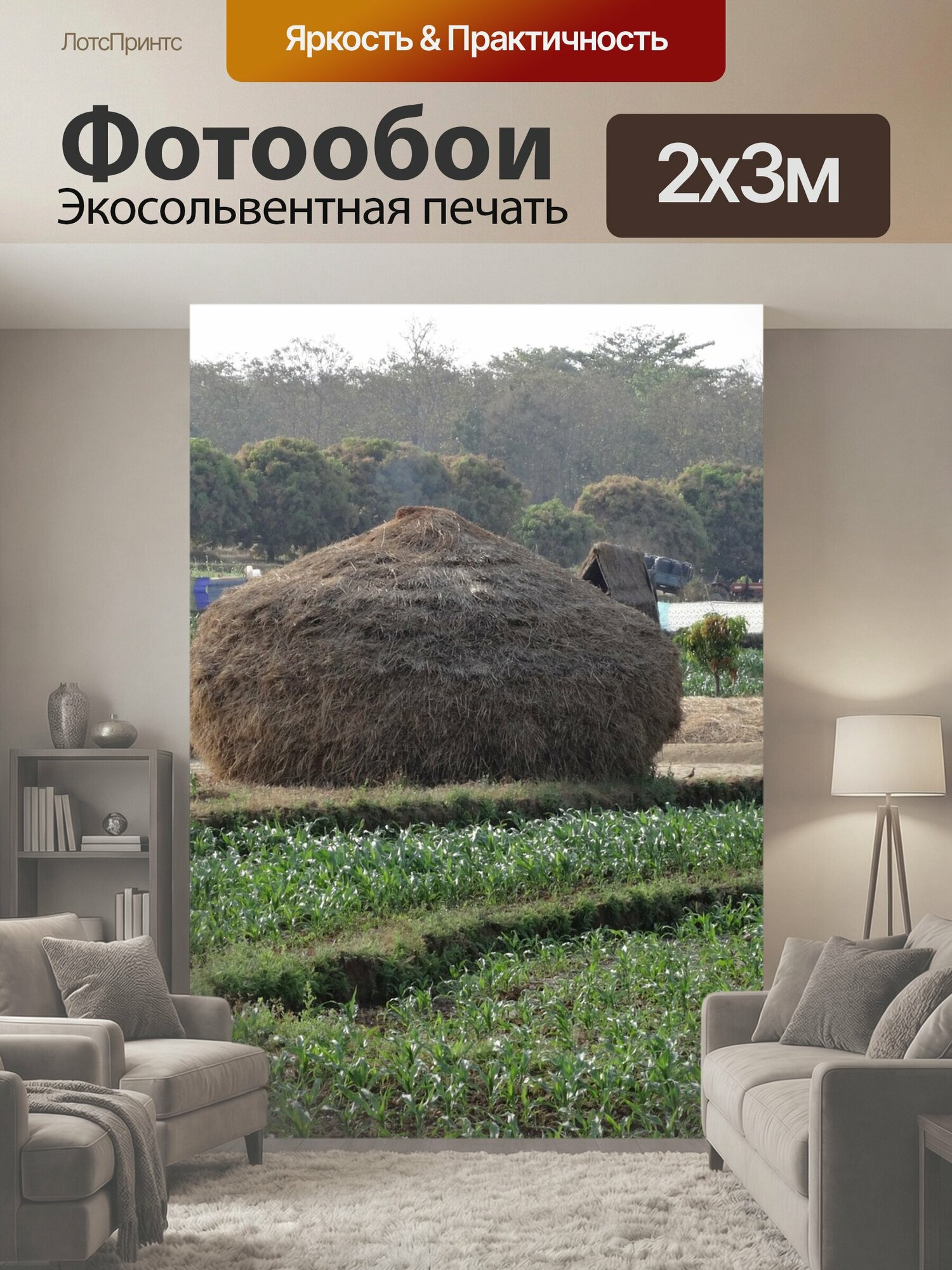 Фотообои "Стог сена, сено, остаток" 200x300 см. экосольвентная печать