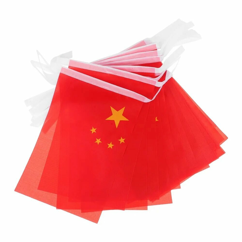 Полиэстеровая гирлянда с мини-китайскими флагами красного цвета для праздничного оформления