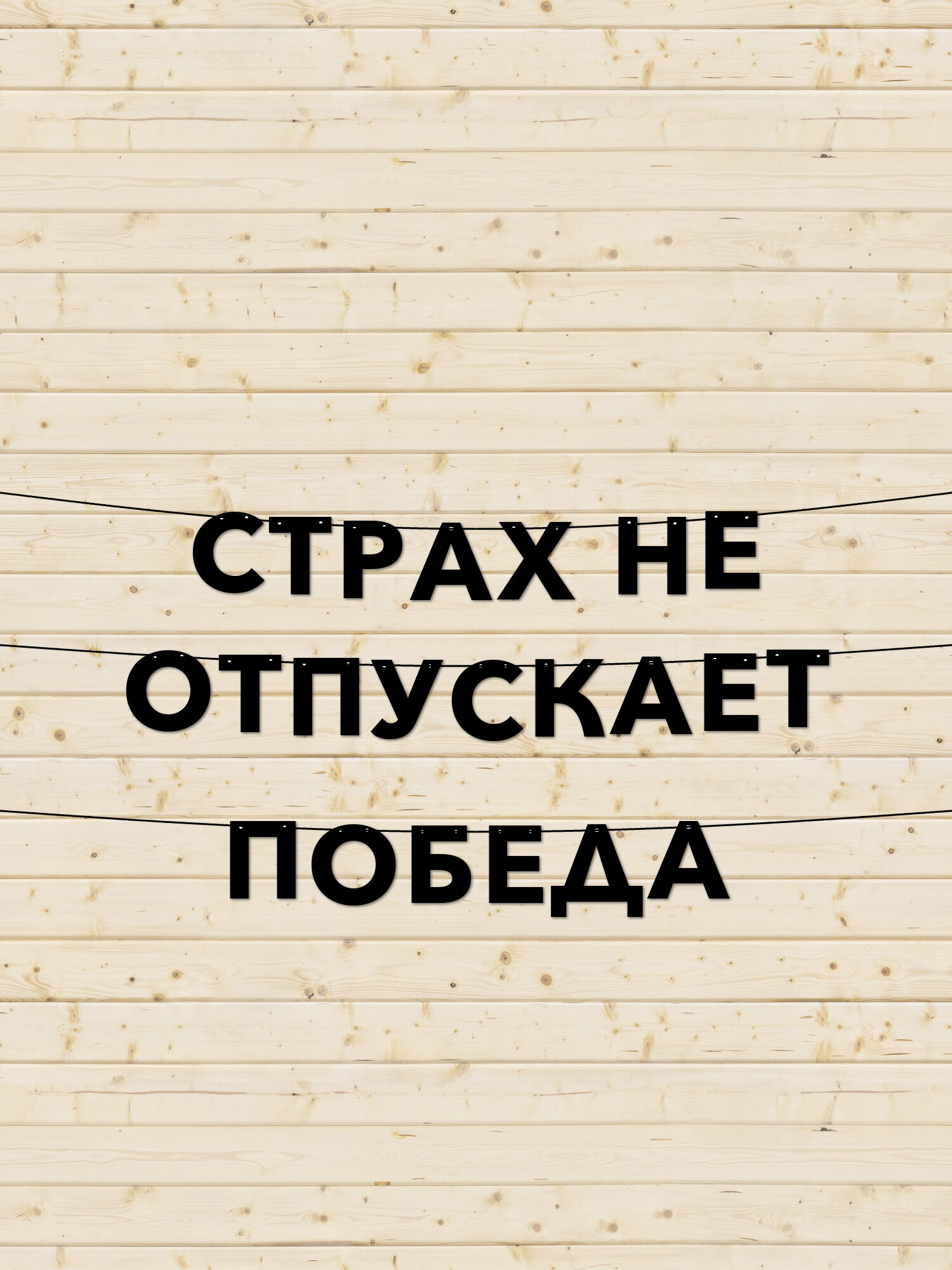 Буквенная гирлянда для декора Страх не отпускает победа - идеальная декоративная растяжка для праздников и мероприятий, высота букв 10 см, толщина букв 1 мм, долговечный материал.