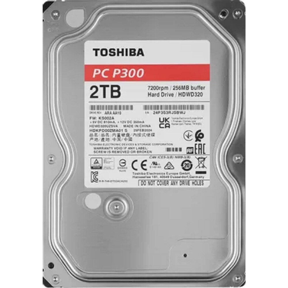Жесткий диск Toshiba P300 HDWD320UZSVA, 2ТБ, HDD, SATA III, 3.5"