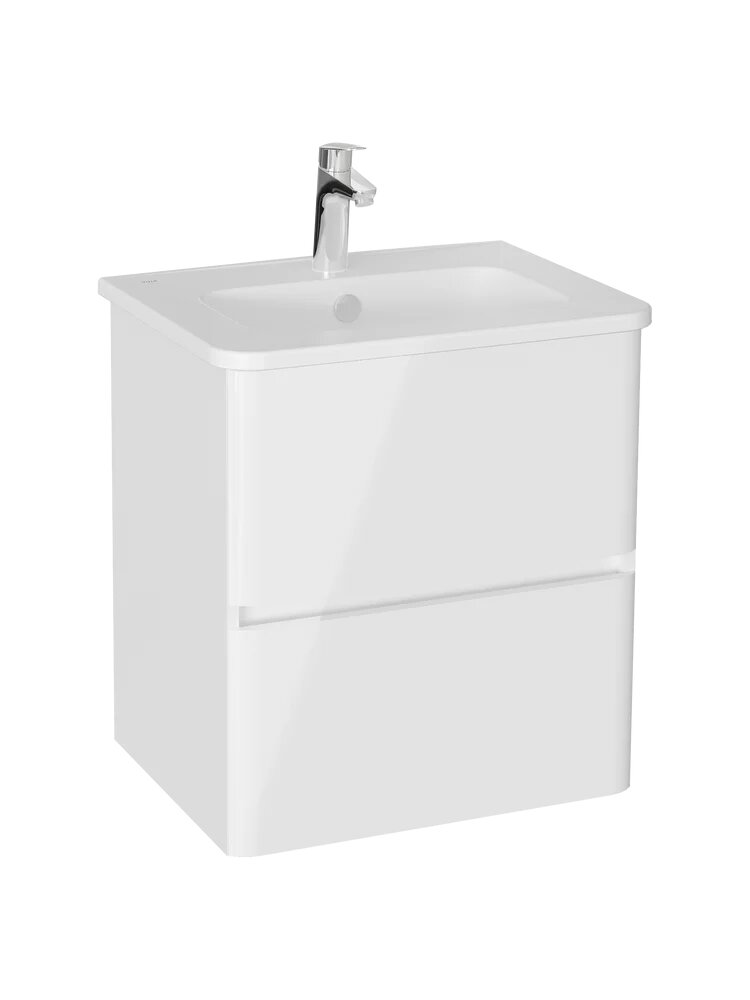 Тумба с раковиной VitrA Mia Plus Round 60 подвесная, 60 см, белая, глянцевая, с ящиками, раковина для ванной, фарфоровая, прямоугольная