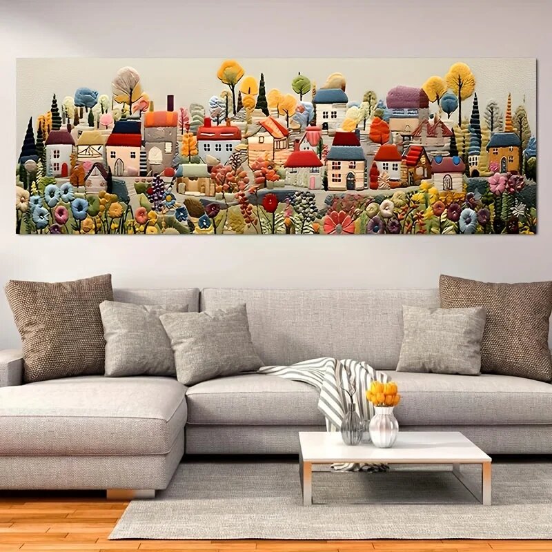 Живопись на холсте "Сказочный городок" 40x120 см