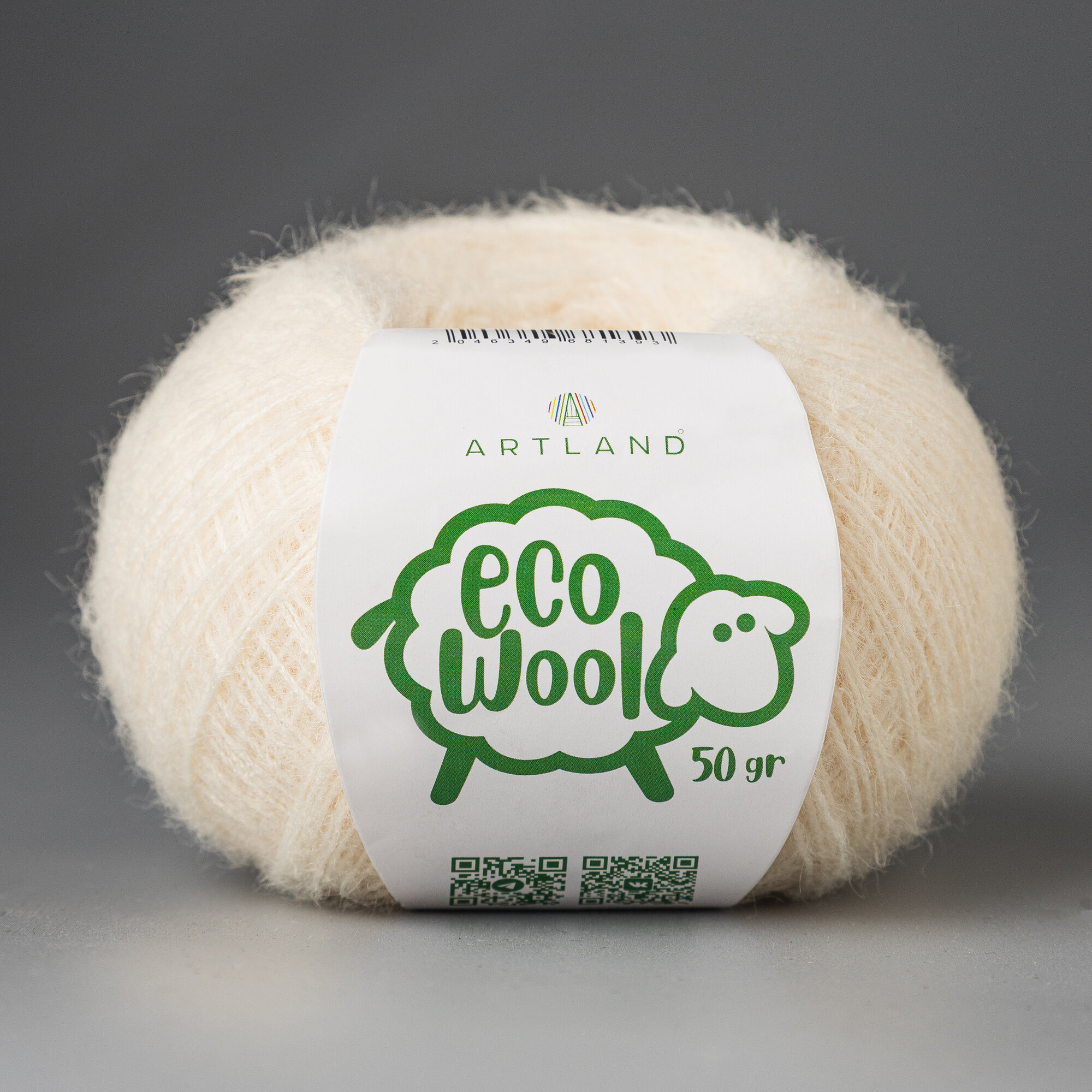 Пряжа для вязания Eco Wool Artland 1 моток (380 м, 50 гр), цвет 03 кремовый