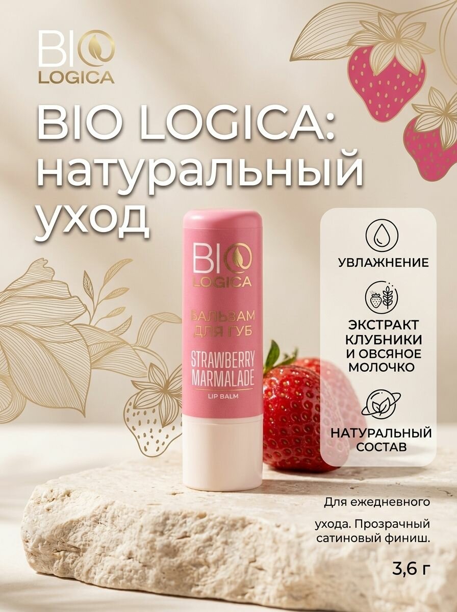 BIOLOGICA Бальзам для губ увлажняющий STRAWBERRY MARMALADE/Клубничный мармелад, 3,6 г