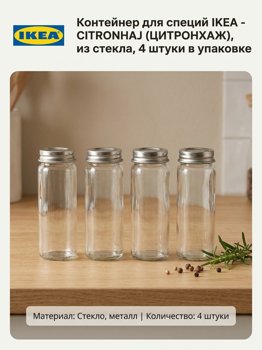 Контейнер для специй IKEA - CITRONHAJ (цитронхаж), из стекла, 4 штуки в упаковке