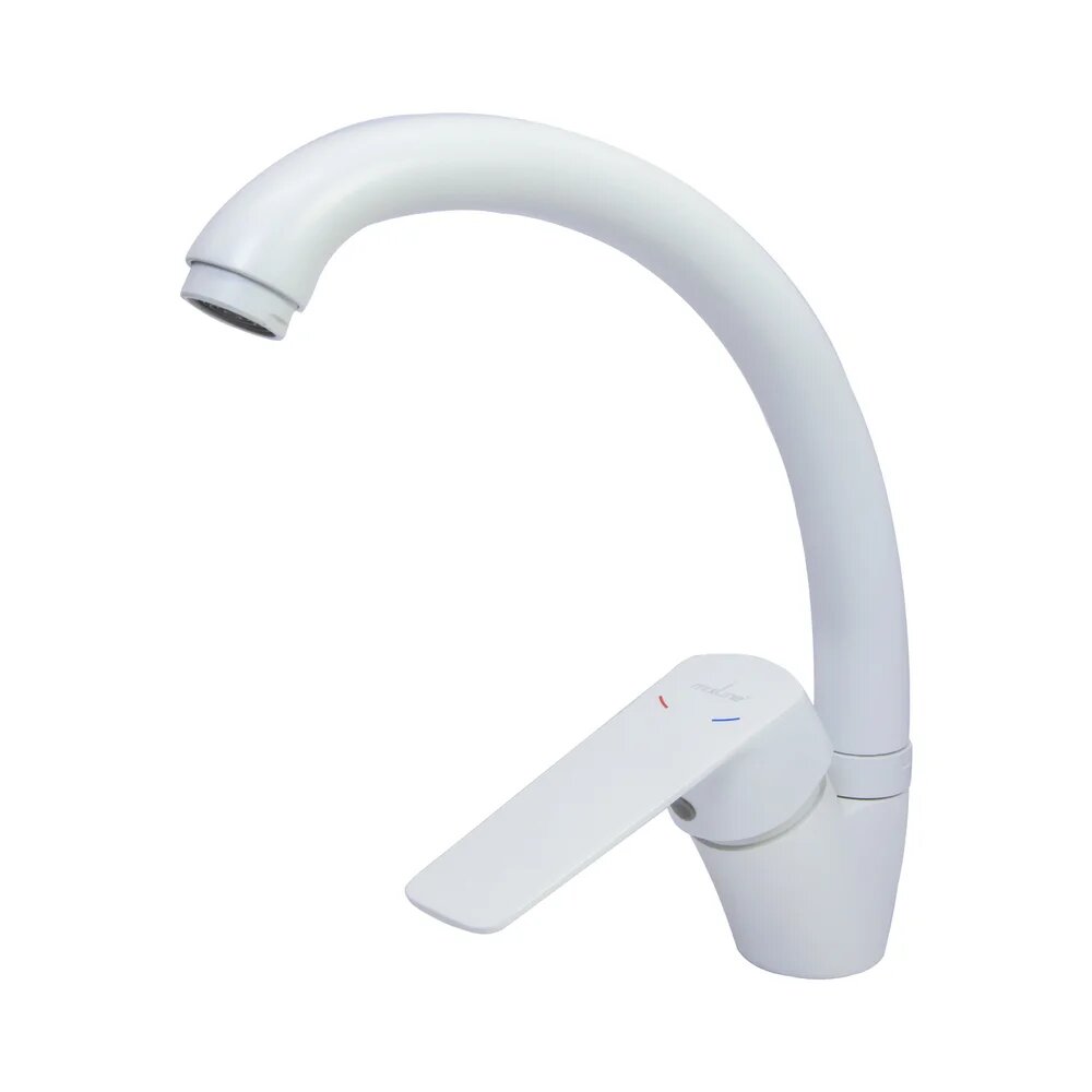 Смеситель для кухни 35k MIXLINE ML15-032W высокий излив б/отв боковая п/гайку (без подводки) белый