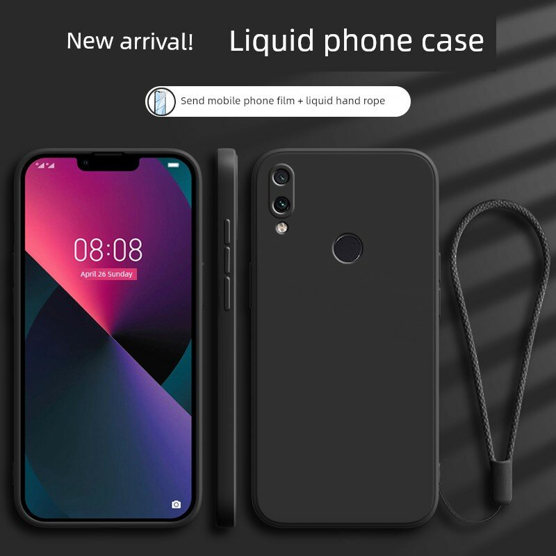 Мягкий силиконовый чехол с защитой от ударов для Redmi Note 7 с шнуром - Темно-черный