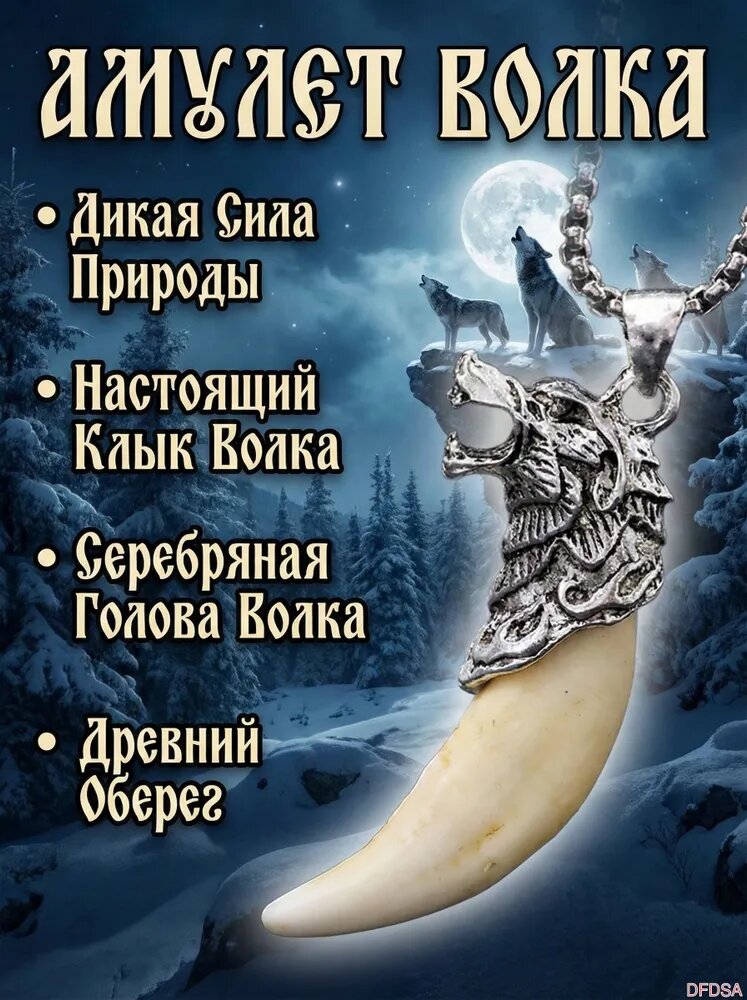 Магический амулет "Волчий Клык" из натурального зуба, подвеска оберег для мужчин и женщин, длина кулона 5,5 см, цепочка 60 см
