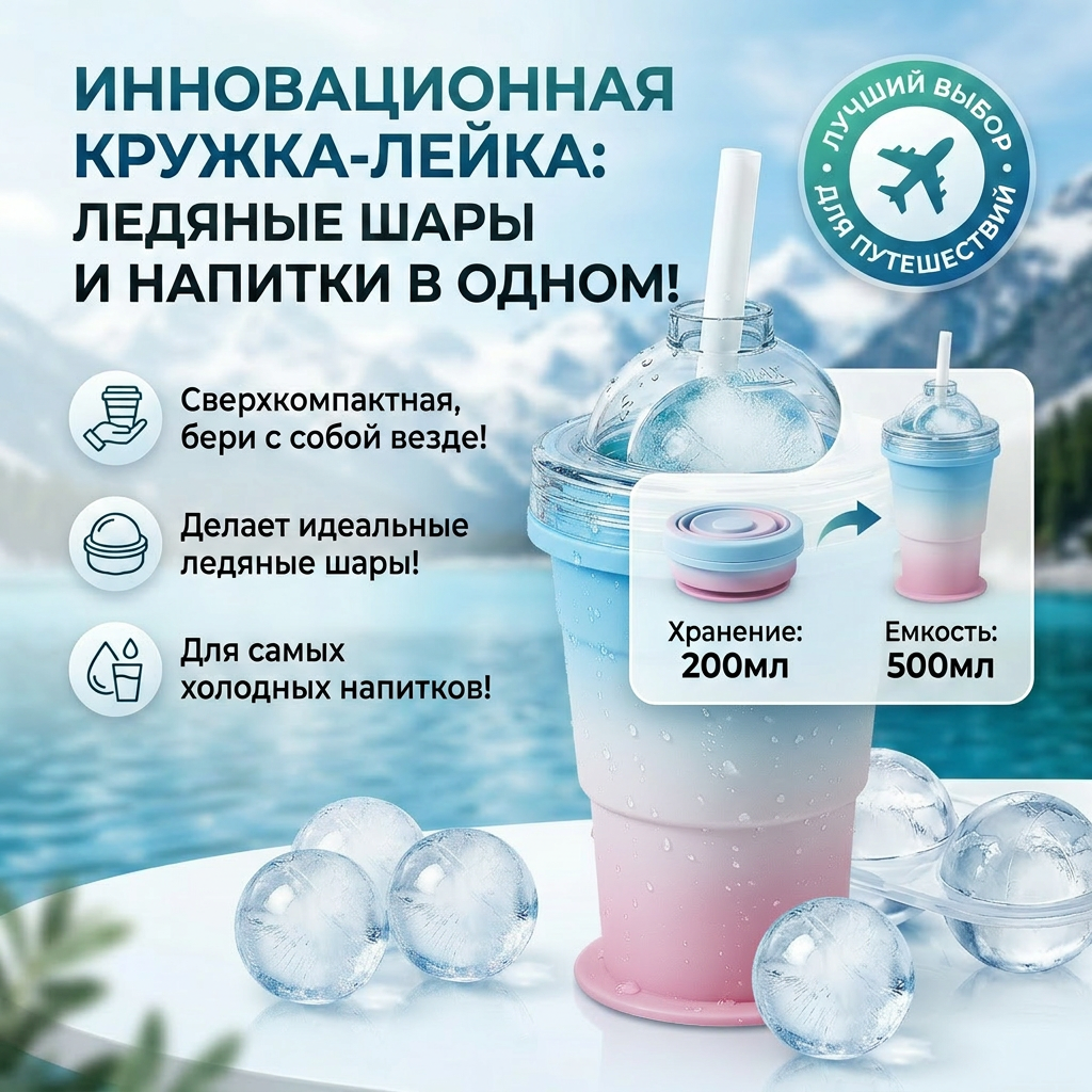 Складной стакан для льда и напитков, силиконовая форма для шаров льда, 2-в-1